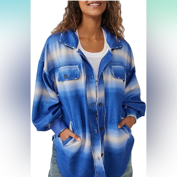 Free People | Jackets & Coats | Nwt Free People Ruby Shacket In Deep Sea Combo | Poshmark